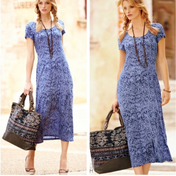 Peruvian Connection | Dresses | Peruvian Connection Jersey Dress Midi Stretch Pima Cotton Floral ...